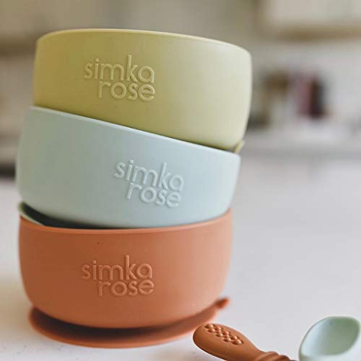 Simka Rose Baby Bowl and Spoon Set, Baby Bowls Suction for Toddler, BPA-Free Silicone Bowls Baby, Baby Bowl and Spoon Dishwasher and Microwave Safe Baby Feeding Supplies (Sage)