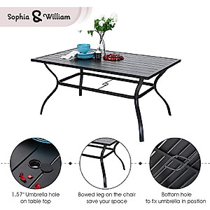 Sophia & William Patio Dining Set 7 Piece Wicker Outdoor Table and Chairs Furniture Set, 6 High-Back Rattan Chairs and 1 Metal Rectangular Dining Table with Umbrella Hole