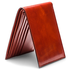 Bosca Men's Leather Wallet RFID Blocking - Bifold Executive Men's Wallet with 5 Card Slots, ID Window & Divided Currency Well - Genuine Old Leather, Ideal Gift Wallet for Men, Cognac Brown