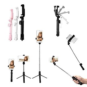 Selfie Stick Retractable Selfie Stick Smartphone Tripod All in One Mobile Phone Tripod with Wireless Remote Shutter (Pink)
