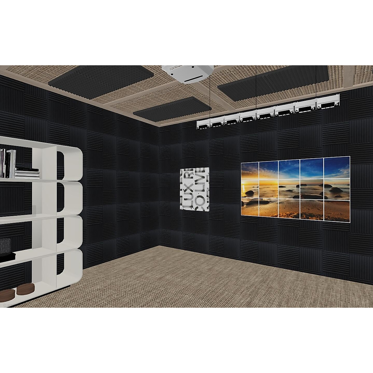 52 Pack Black Double-sided tape 1" x 12" x 12" Acoustic Grid Studio Foam Sound Absorption Wall Panels