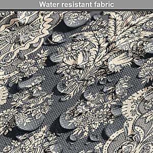 Ambesonne Damask Fabric by The Yard, Victorian Style Baroque Classic Pattern with Ornamental Floral Leaves Image, Decorative Fabric for Upholstery and Home Accents, Charcoal Grey Cream