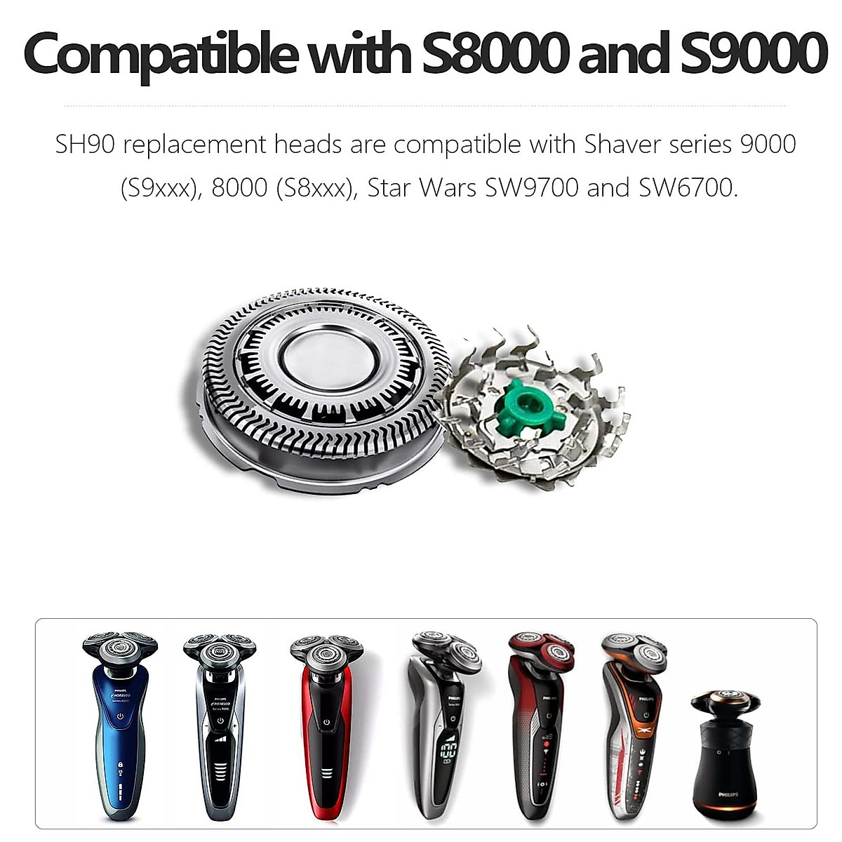 SH90 Replacement Heads for Philips Norelco Shaver Series 9000, Compatible with Shaver SH90/72, 6 pcs