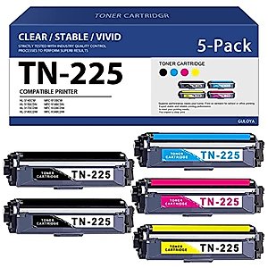 GULOYA Compatible TN-225 TN 225 High Yield Toner Cartridge Replacement for Brother TN225 HL-3140CW 3170CDW MFC-9130CW DCP-9015CDW 9020CDN Printer Toner (5 Pack, 2BK/1C/1Y/1M)