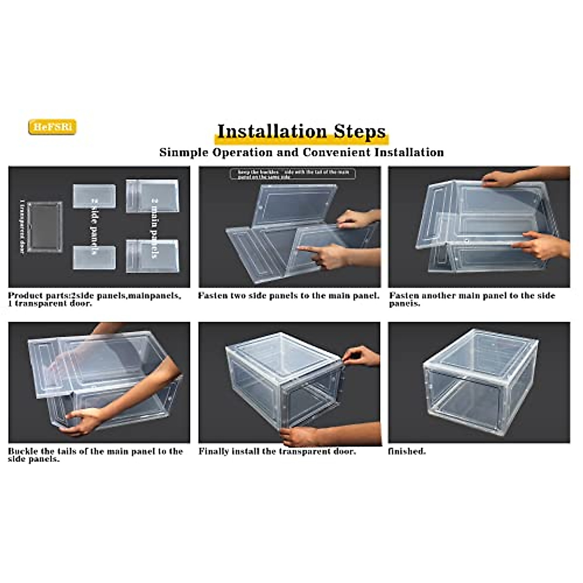 Drop Front Shoe Storage Box, Set of 6 Shoe Boxes Clear Plastic Stackable with Acrylic Lids, Shoe Organizer Containers for Closet, Shoe Case for Display Sneakers, Fit up to US Size 12 (XL, Clear)