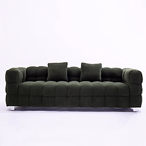 WILLIAMSPACE 80" Chesterfield Sofa, Modern Green Fleece 3 Seat Sofa, Mid-Century Upholstered Sofa Couch with Pillows & Metal Leg for Living Room Bedroom Apartment (Green)