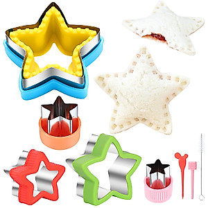 MUYIYAMEI Star Cookie Cutters Set Sandwich Cutter and Sealer Five-Pointed Star Cutter Star Shaped Cookie Cutter Biscuit Molds Fondant Cake Cheese Cutter Pastry Mold Bakeware Tools (Assorted Sizes)