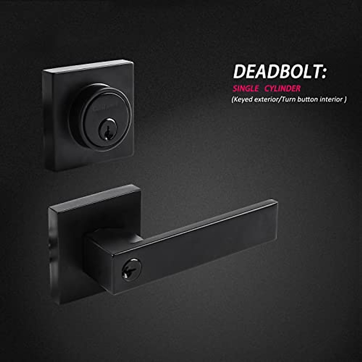 Cielsa Dawn Exterior Door Lock Set with Deadbolt Lock - Square Front Door Handle Set and Single Cylinder Deadbolt Lock Matte Black Front Door Handle and Deadbolt Set