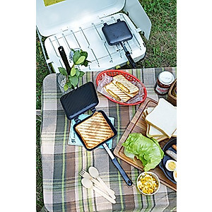 Yoshikawa SJ2408 Hot Sandwich Maker, Crispy Grilled Single, Fluorine Treated, For Gas Stoves, Black, Total Width: 13.8 inches (35 cm)