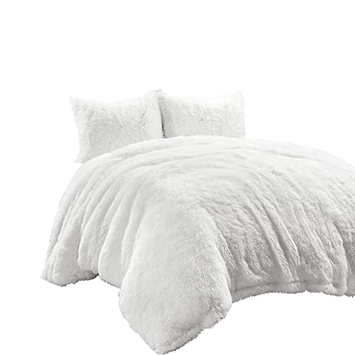 Lush Decor Emma Soft Fluffy Faux Fur Oversized Duvet Cover Set, Full/Queen, White - Warm Plush 3 Piece Bedding Set