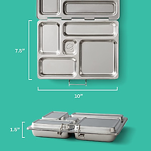 PlanetBox Rover Stainless Steel Bento Lunch Box with 5 Compartments for Adults and Kids, Sharks Carry Bag and Magnets