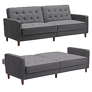 HABITRIO Loveseat, Modern Velvet Upholstered Sofa Bed w/Square Armrest, Tapered Legs, 2 Individual Backs w/ 3 Adjustable Position, 78” Sofa Couch, Easy Assembly for Living Room, Bedroom (Grey)