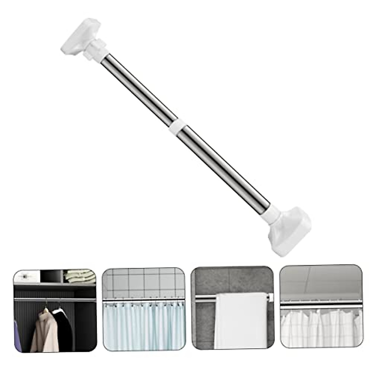 Cabilock 1pc Hole-free Telescopic Rod Stainless Steel Shower Curtain Rod Spring Curtains Adjustable Curtain Rod Spring Rods for Curtains Bathroom Slippers Shelf Adjustable Closet Rod Towel