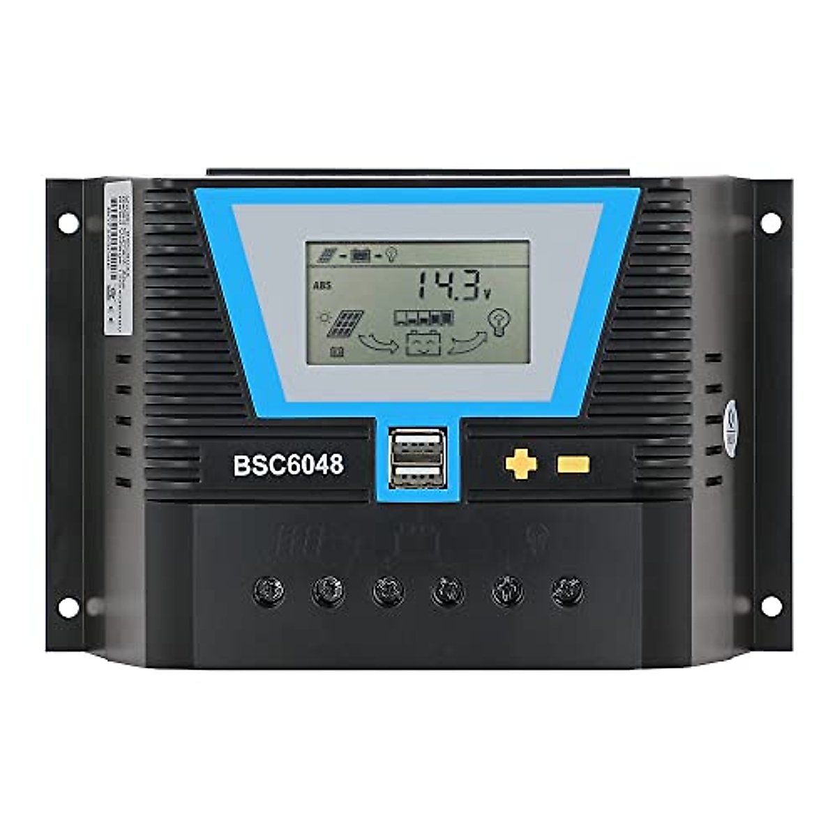 PowMr 60A PWM Solar Controller, 12V 24V 36V 48V Auto with LCD Display, Dual USB Output Charge Controller for AGM, Gel, Flooded, Lead-Acid and Lithium Battery