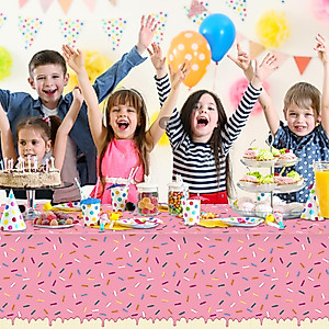 3Pcs Sprinkle Donut Tablecloth, Pink Ice Cream Table Cloth Disposable Plastic Rectangle Table Covers for Baby Girl Sweet One Birthday Donut Grow Up Donut Themed Party Decorations, 54 X 108 Inch