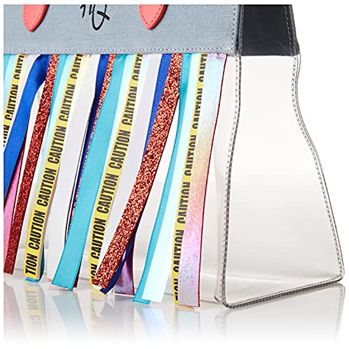 Loungefly x Birds of Prey Harley Quinn Caution Tape Fringe Crossbody Bag (One Size, Clear/Multi)