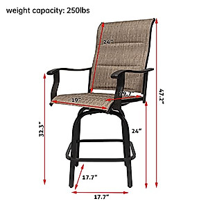 2 PC Swivel Bar Outdoor Stools Bar, Height Swivel Patio Chairs, All-Weather Patio Furniture Tall Chair Terrace Bar with 360-degree Rotating Padded Sling Fabric(2PC)