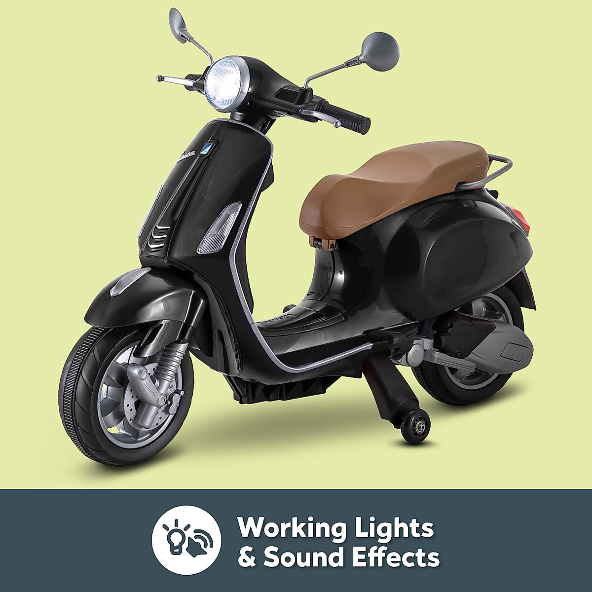 Kid Trax Toddler Vespa Scooter Electric Ride On Toy, 3-5 Years Old, 6 Volt, Max Weight 60 lbs, Black, 6V (KT1419AZA)