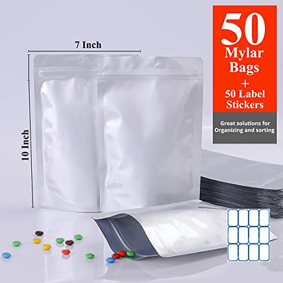 Zylooh Mylar Bags 50 Pcs – 1 Quart, 7.4 Mil, 7 x 10 Inches – Odour Free, Heat Resistant, Moisture Proof, Airtight Vacuum Seal Bag for Food Storage & More