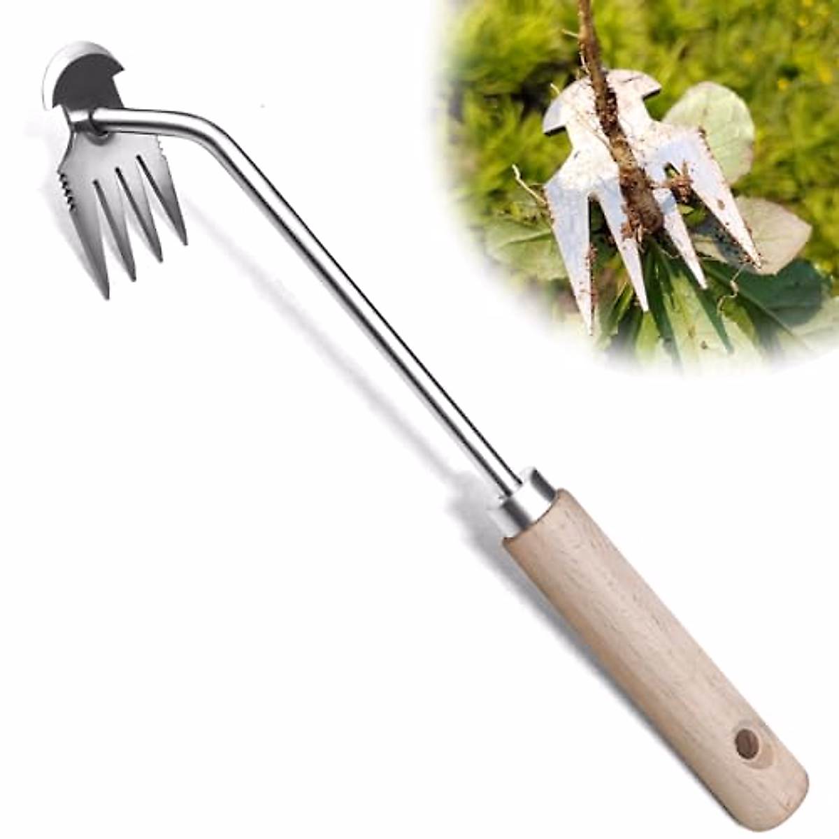 Dizzily Weeder - Manual Weed Puller Tool, Uprooting Weeding Remover Tool, 4-Claw Steel Head Hand Garden Weeder Tool Easily Remove Weeds for Otted Plants, Gardens, Yards, Farms