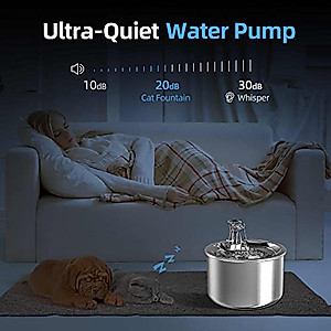 Homtyler Cat Water Fountain, Stainless Steel Inside Ultra-Quiet Pump, 2L/67oz Automatic Dog Dispenser Water Bowl, Multiple Pets Water Fountain