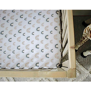 NODNAL CO. 3 Fitted Crib Sheets Rainbow & Solid Colors Set - 100% Oeko-TEX Cotton for Baby Girl/Boy Nursery Bedding - Boho Gender Neutral Watercolor Beige/Tan Set Toddler Mattress 28”x52”x9” Sheet