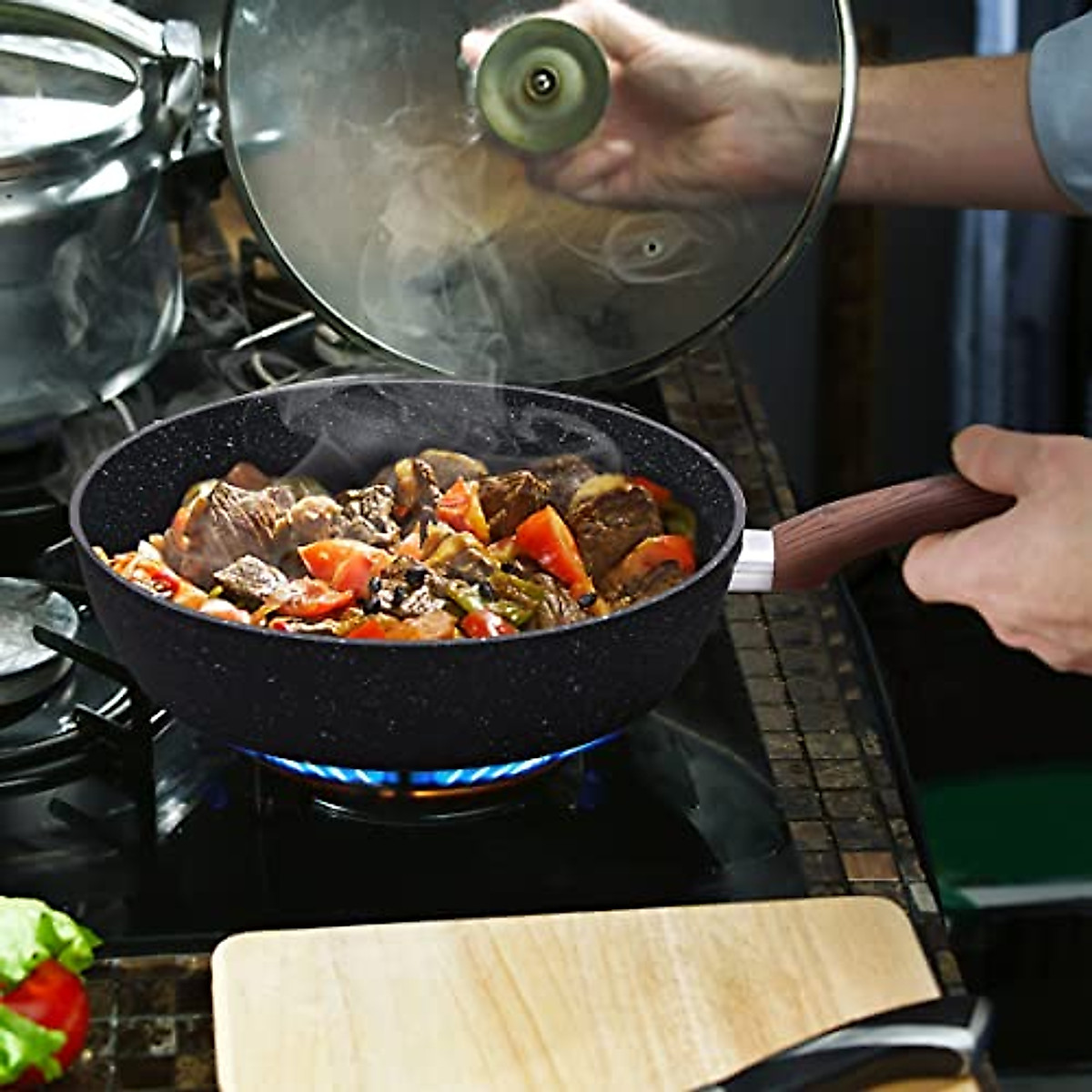 MAISON ARTS 12 Piece Pots and Pans Set Kitchen Cookware Sets Nonstick Granite Cooking Set for Induction & Dishwasher Safe, Oven, Stovetop, Black