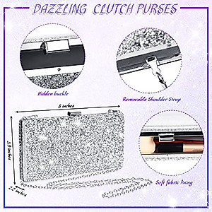 4 Pieces Silver Clutch Purses Bag for Women Evening Rhinestone Jewelry Set Bling Necklace Earrings Bracelets Set for Wedding (Elegant Style)