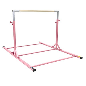 Z ATHLETIC Flyaway Duo Adjustable Horizontal Bar and 4 Ft x 6 Ft Gymnastics Mat, Pink