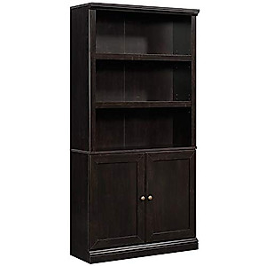 Sauder Misc Storage 3-Shelf 2-Door Tall Wood Bookcase in Estate Black