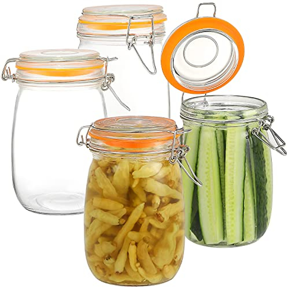 DANALLAN Wide Mouth Mason Jars, 4Pcs 32 oz Glass Jars with Airtight Lid Large Mason Canning Jars Clear Storage Canister Jars with Measurement Marks for Canning Flour Jam Jelly Coffee Sugar Beans