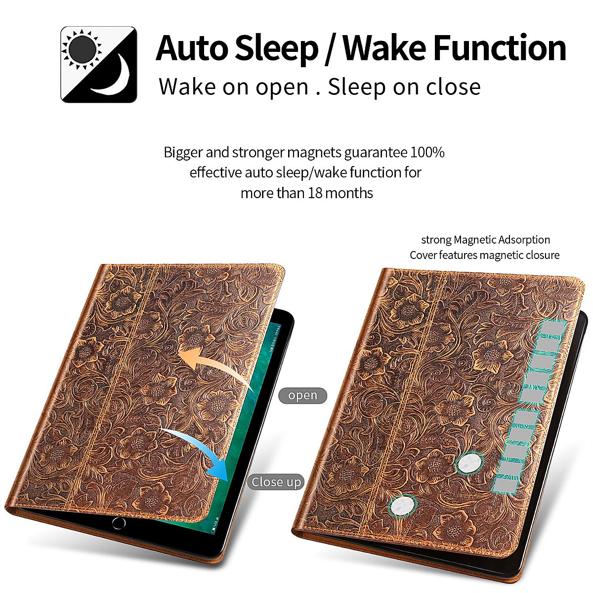 Gexmil Leather Case for iPad 10.2 Inch, 9th/8th/7th Gen,Cowhide Folio Cover for iPad 2021/2020/2019, Genuine Leather case, Auto Wake/Sleep,Adjustable Stand,Floral Brown