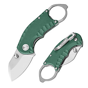 FLISSA 4" Small Folding Pocket Knife, Lightweight Utility Knife, Green G10 Handle, EDC Pocket Knife with 8Cr13MoV Steel Blade, Carry Pocket Clip, Bottle Opener and Flat Head Screwdriver, Liner Lock
