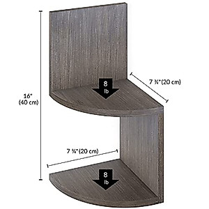 Ballucci 2 Tier Corner Shelf Wall Mount, 7.75" x 7.75" per Tier, Small Wood Floating Corner Shelves for Bathroom, Bedroom, Living Room - Brushed Gray