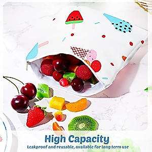 6 Pieces Reusable Snack Bags for Kids Sandwich Bags Snack Pouch Zipper Cartoon Washable Lunch Bags for Food Storage, 7 x 7 Inch, 6 Styles (Cute Style)