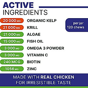 Omega 3 for Dogs - for Dry Itchy Skin - Fish Oil Chews - Skin & Coat Supplement - Itch Relief, Allergy, Anti Shedding, Hot Spots Treatment - w/EPA & DHA - Vitamins - Made in USA - 120 Treats