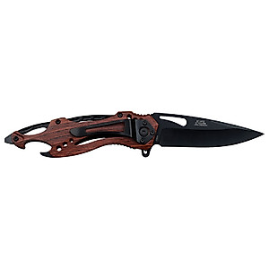 MTECH USA – Spring Assisted Folding Knife – Fine Edge Black Stainless Steel Blade, Brown Wood Handle, Pocket Clip, Tactical, EDC, Self Defense- MT-A705WD, 4.5-inch Closed