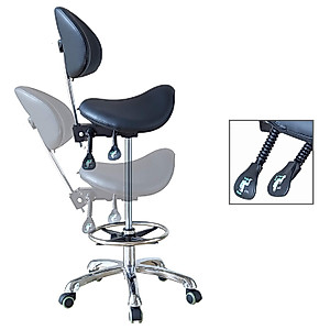 FOHGFNT Saddle Stool Rolling Chair with Back Support Ergonomic Seat Hydraulic Adjustable with Footrest for Home Office Dental Salon Shop Use, Black…