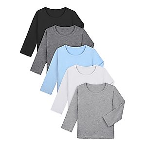 Cooraby 5 Pack Toddler Kids Long Sleeve T-Shirt Crewneck Tees Soft T-Shirt for Boys
