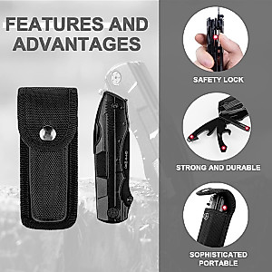 OHMY EXO Multitool Pocket Folding Knife - Stainless Steel Utility Multi Tool Knives for Men - Folding Knife with Pliers, Bottle Opener & More - Tactical Survival Tool for Camping, Hiking, EDC & More