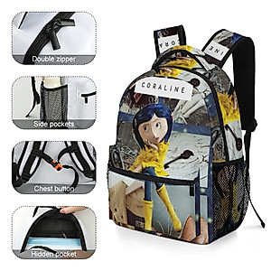 Rwillppycfei 3D Printed Backpack Animated Dark Fantasy Horror Cora-line Bag Large Storage Shoulder Backpack Creative sports Bag Classical Basic Travel Backpack Ages 12-18 years old