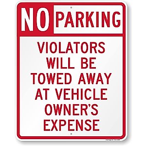 SmartSign 30 x 24 inch “No Parking - Violators Towed Away At Vehicle Owner's Expense” Metal Sign, 80 mil Laminated Rustproof Aluminum, Red and White, Made in USA