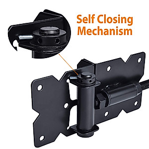 Self Closing Gate Hardware Hinges Heavy Duty for Wooden/Vinyl/PVC Fences,90 Degree Adjustable, with Installation Screws and Swing Adjuster Tool,2 Pack/Set,Black