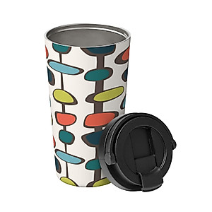 Vacuum Coffee Cup Modern Graph Mid Century Geometric Atomic 16oz Licorice - Leak-Proof Lid For Hot/Cold,Suitable For Office.
