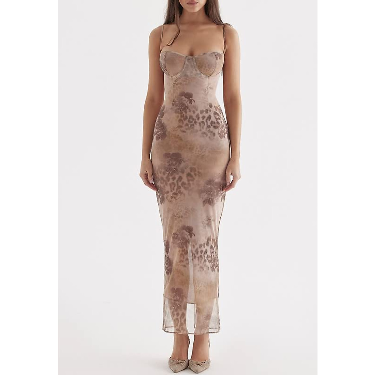 Sexy Floral Spaghetti Strap Bodycon Maxi Dress for Women Y2K Low Cut Bustier Long Dress Backless Dresses E Girl Streetwear