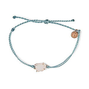 Pura Vida Rose Gold Seaglass Bracelet w/Plated Charm - Adjustable Band, 100% Waterproof - Smoke Blue