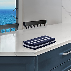 Nautica 100% Cotton Kitchen Towels Set of 3 | 18" x 28" Super Absorbent Reusable Cleaning Cloths, Tea Towels, Hand Towels for Drying Dishes | Navy/White Multi Dish Towels for Kitchen