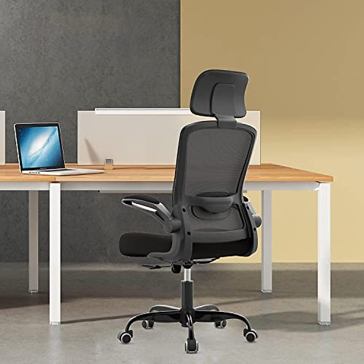 Home Office Desk Chairs, Ergonomic Office Chairs with Flip-up Armrests, Computer Desk Chairs with Lumbar Support, Office Desk Chairs with Rocking Function, Black