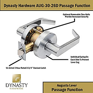 Dynasty Hardware AUG-30-26D Grade 2 Commercial Duty Passage Lever, ADA, Satin Chrome Finish