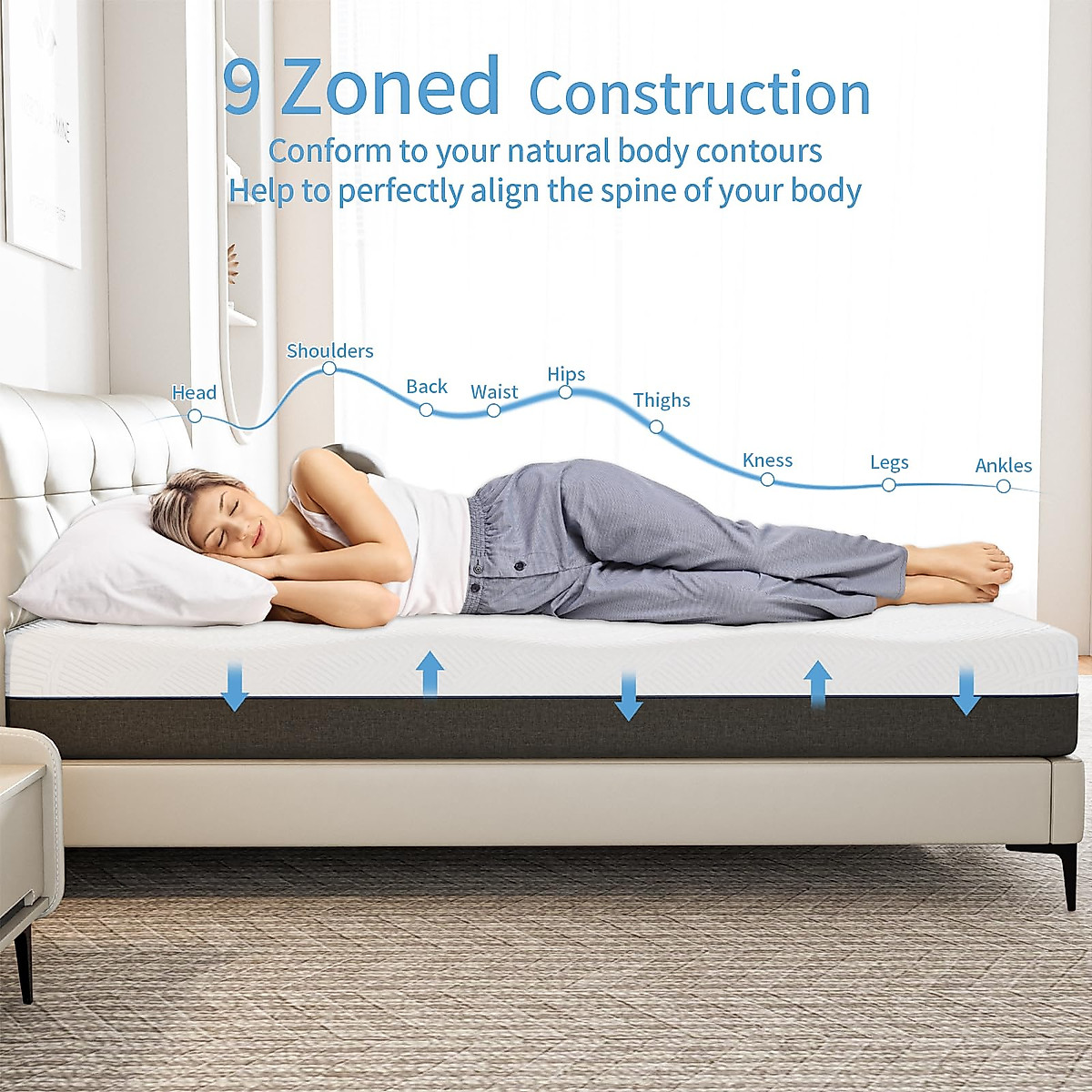 wowttrelax King Memory Foam Mattress 12 inch, 76''x80’, 2 Layer for More Supportive and Pressure Relief, Medium Firm Mattress, Soft Removable Cover Mattress Dark Grey White